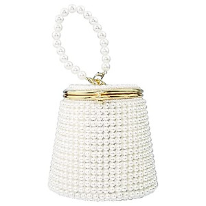 BESTYROCLY Small Pearl Bag for Women White Beaded Clutch PurseHandbag