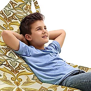 Ambesonne Autumn Damask Lounger Chair Bag, Floral Theme Like Retro Classic Ornamental Motifs Illustration, High Capacity Storage with Handle Container, Lounger Size, Eggshell and Multicolor