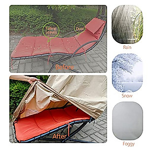 Patio Hanging Chaise Lounge Cover, 600D, Waterproof, Lounge Chair Cover 73 Inch Outdoor Curved Steel Hammock Swing Chair Cover Beige