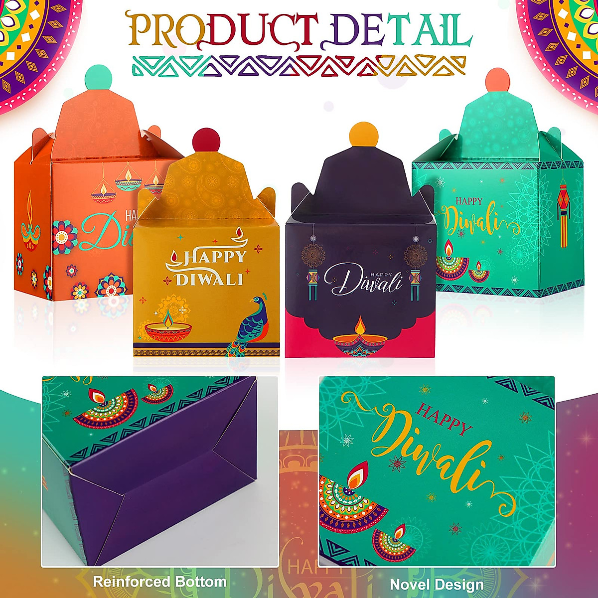 Eersida 12 Pcs Diwali Sweet Gift Boxes Happy Diwali Treat Gift Bags Party Favors Indian Festival of Lights Goodie Gable Boxes Decoration