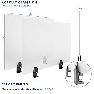 VIVO Dual Frosted Plexiglass 30 x 18 inch Clamp-on Desk Privacy Panels, Acrylic Cubicle Desk Dividers, Office Partitions, Pack of 2, PP-2-G060C
