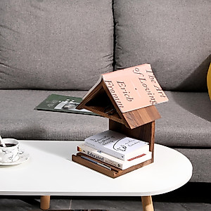 LETUBUYU Floating Bedside Wood Bookshelf, Triangle Book Page Holder, Wooden Simple Bookcase for Bedroom Nightstand Library Office or Wall Decor Storage (Brown