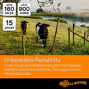 Gallagher M1500 Electric Fence Charger | Powers Up to 160 Miles / 900 Acres of Clean Fence | ​15 Joules, 110 Volt Energizer, Added Power Reserve | Unbeatable Reliability | Easy Installation