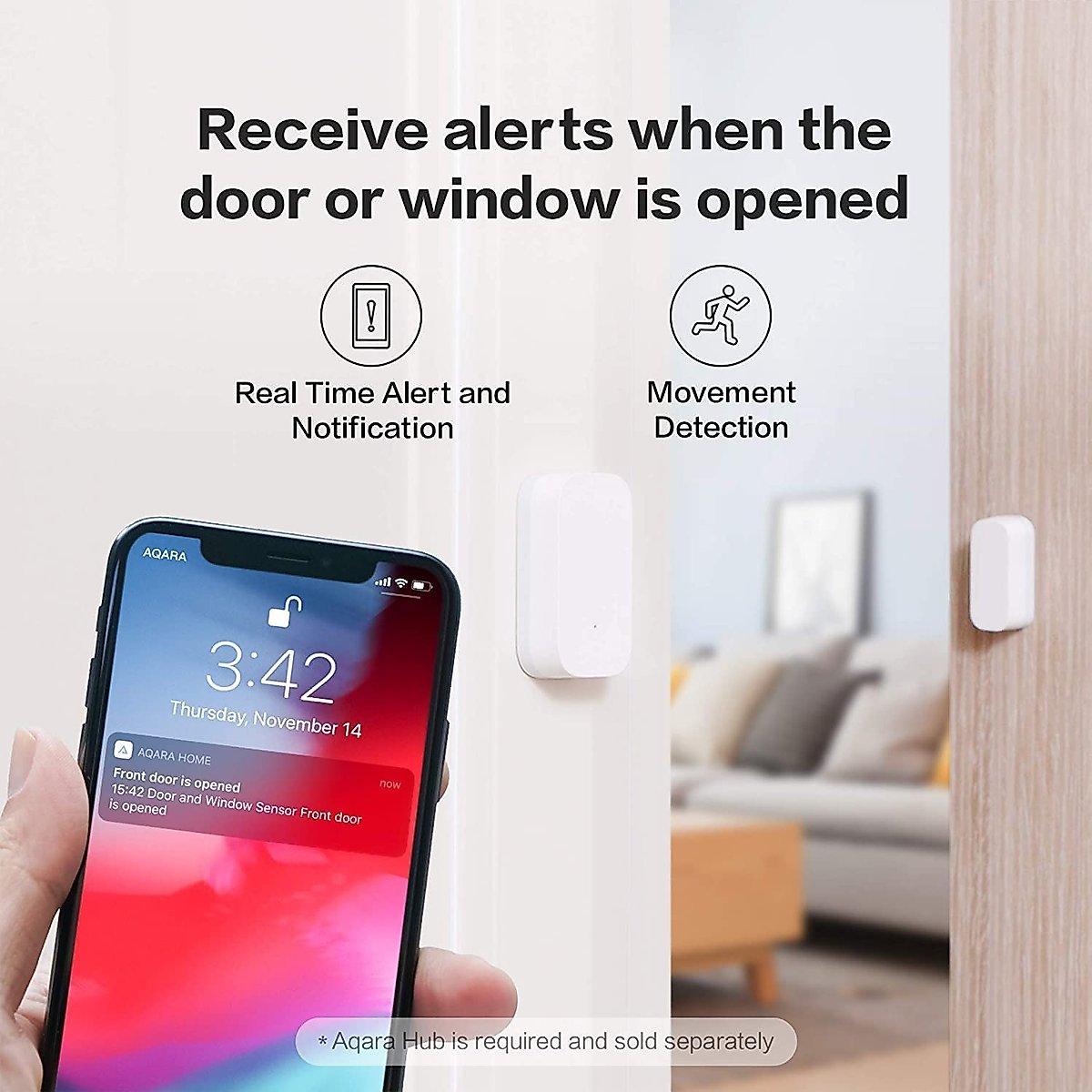 Aqara Door and Window Sensor, Requires Aqara Hub, Not Support Hubs from Other Brands, Zigbee Connection, Wireless Mini Contact Sensor, Compatible with Apple HomeKit, Alexa, Works with IFTTT (3 Pack)