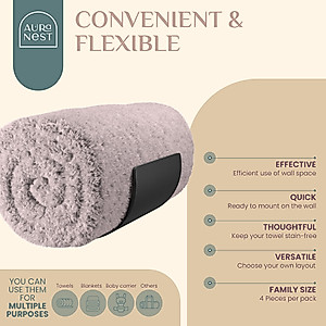 Set of 4 Towel Holder for Bathroom Wall, Modern Bamboo Wall Towel Rack for Rolled Towels, Sturdy Space-Saving Hanging Wood Towel Rack, Effective and Versatile for Spa, Guest Bath, Blanket (Black)