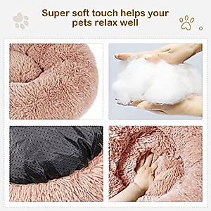 CAPSCEOLL Warm and Calming Dog Bed Washable Dog Bed Round Donut Dog Bed Soft Fluffy 23 Inches Anti-Anxiety Bed for Small Medium Dogs and Cats,Skin Pink
