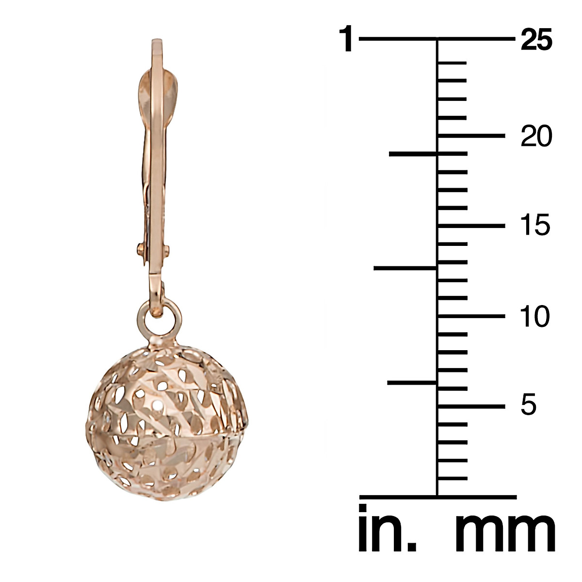 10k Rose Gold Diamond-Cut Pierced Ball Leverback Earrings