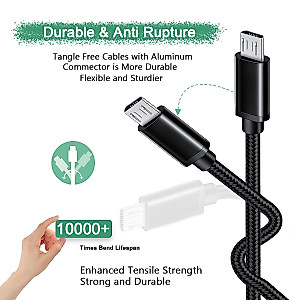 Micro USB Cable 6ft 2 Pack Long Charging Cord Nylon Braided High Speed Durable Fast Charging USB Charger Android Cable for Samsung Galaxy S7 Edge S6 S5,Android Phone,LG