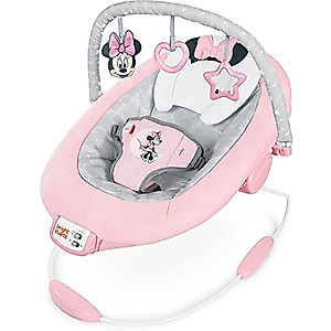 Bright Starts Minnie Mouse Rosy Skies Baby Bouncer with Vibrating Infant Seat, Music & 3 Playtime Toys, 23x19x23 Inch (Pink)