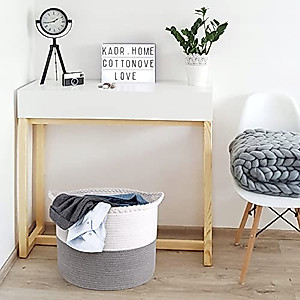 18 x 18 x 14'' Large Cotton Rope Storage Laundry Basket Woven Blanket Storage Basket Collapsible Storage Bins, Decorative Canvas Storage Baskets with Handle for Cloth Dog Toy Clothes Baby Pillows