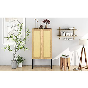 Merax Storage 2-Door Rattan Sideboard for Dining Room, 63 inch, Wicker High Cabinet