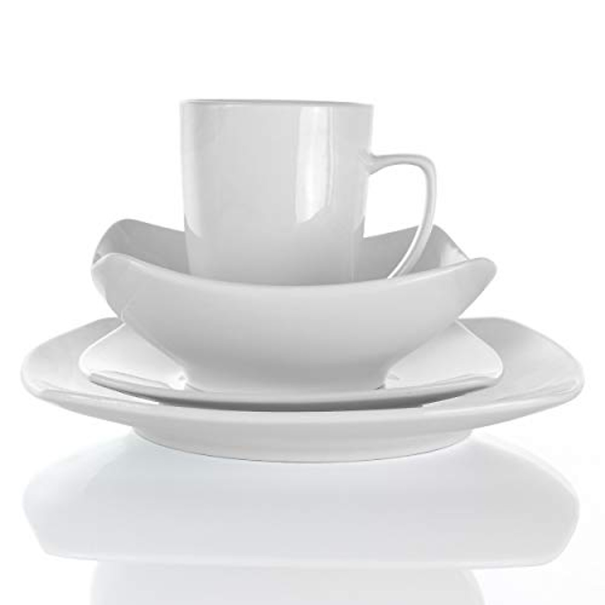 Elama Service for Four 16 Piece Porcelain Dinnerware Set, White-Square 1