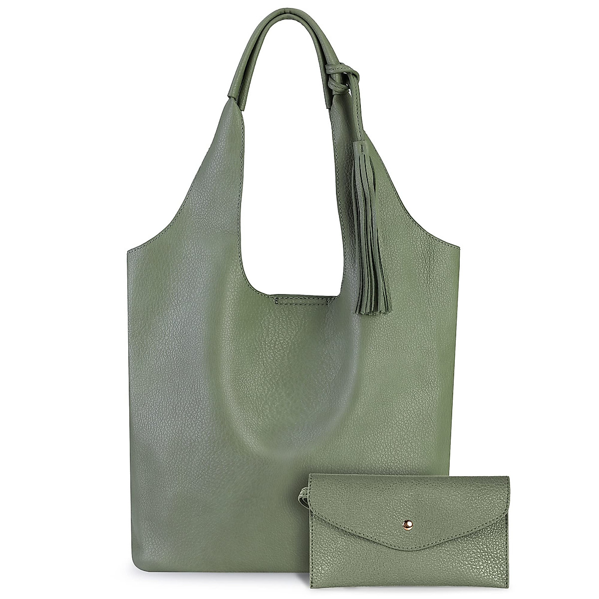 Montana West Hobo Purses and Handbags for Women Vegan Leather Shoulder Bag Top Handle Purse Set 2 pcs with Tassel MWC2-079LGN