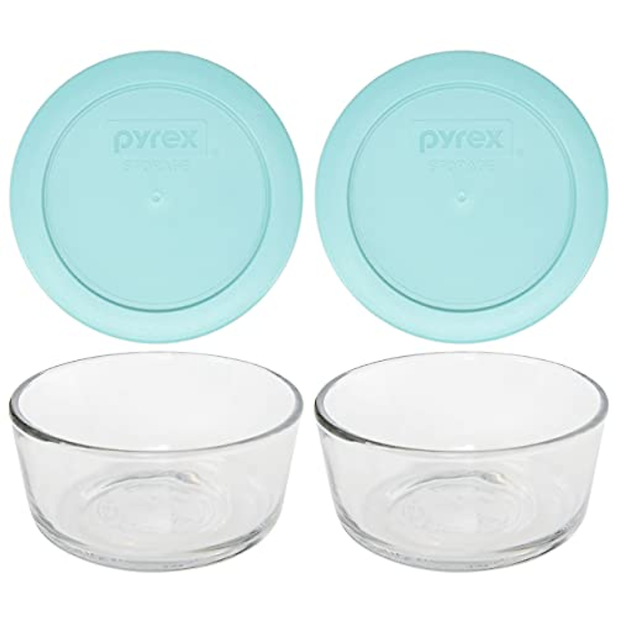 Pyrex (2) 7200 Glass Bowls & (2) Pyrex 7200-PC Jade Dust Lids
