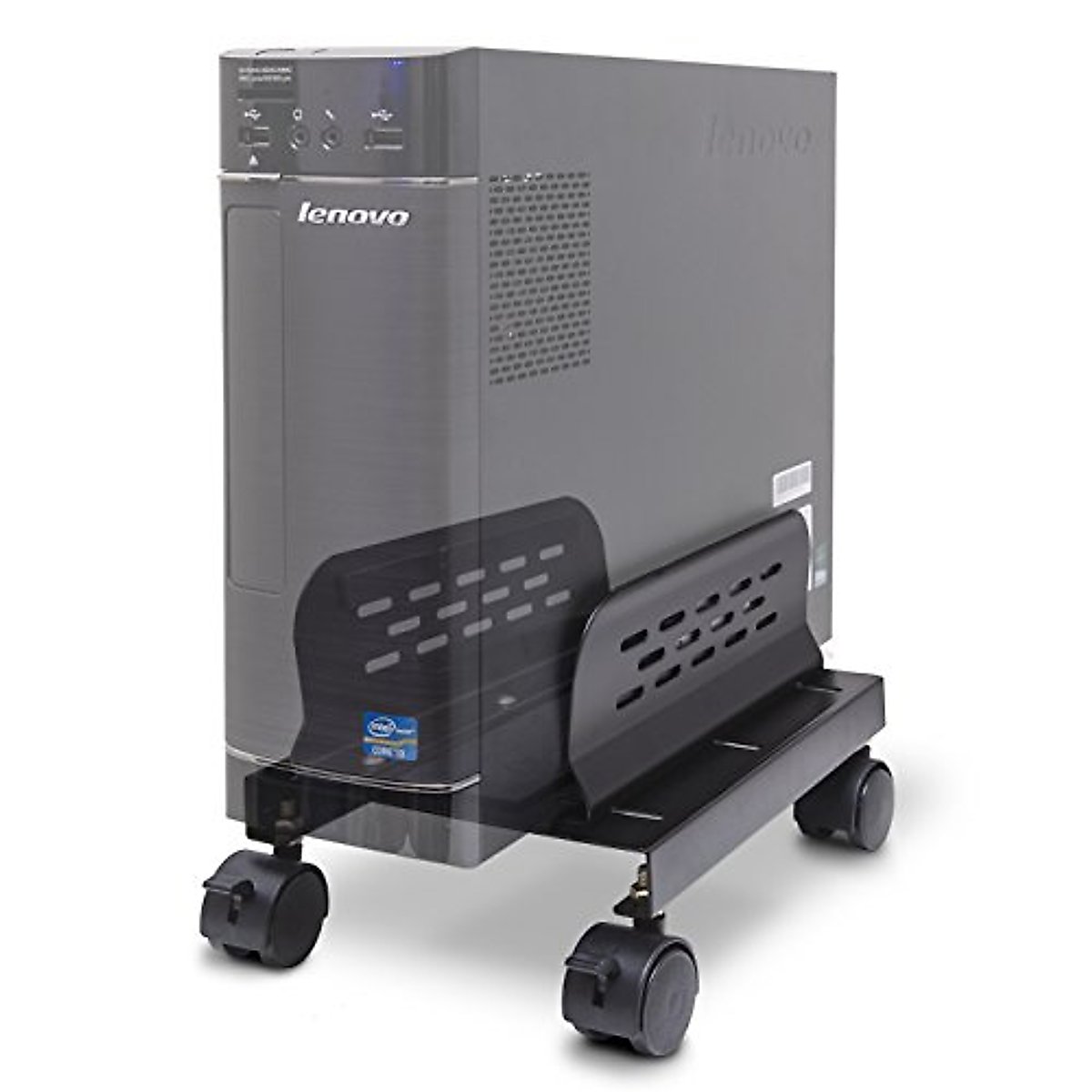 Slim Computer PC or UPS Metal Floor Stand with Adjustable Width and Locking Caster Wheels