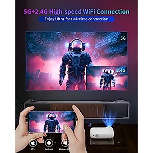 Projector - 4K Support Portable Projector Bluetooth 5G WiFi Native 1080P, 400 ANSI Lumen, YOTON Y7 Phone Projector with Carrying Case, Compatible with HDMI/VGA/USB Home Theater Movie Projector