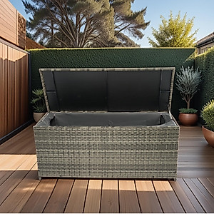 CHUNLY 113 Gallon Outdoor Waterproof Large Wicker Deck Box with Lids Indoor Storage Bench Storage Cabinet for Patio Furniture Cushions, Packages, Pillows and Garden Tools, Gray