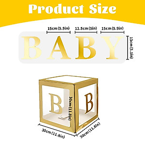Onteftshop Baby Boxes with Letters for Baby Shower, 4 Clear Baby Block Party Decorations, Transparent Balloon Boxes for Gender Reveal Decorations and Birthday Party (Gold)