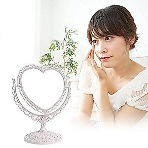 Jorzer Makeup Mirror Heart Shaped Rotatable Double Sided Desktop Cosmetic Vanity Mirror Stand Table Plastic Dresser Heart Shape Mirrors Cosmetic Tool