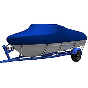 Vigorvan Heavy Duty Marine Grade Boat Cover, 12'-14' Trailerable, Fits V-Hull, Tri-Hull, Fishing, Runabout, Bass, Ski Boats, Waterproof, Anti-UV & Windproof, Blue