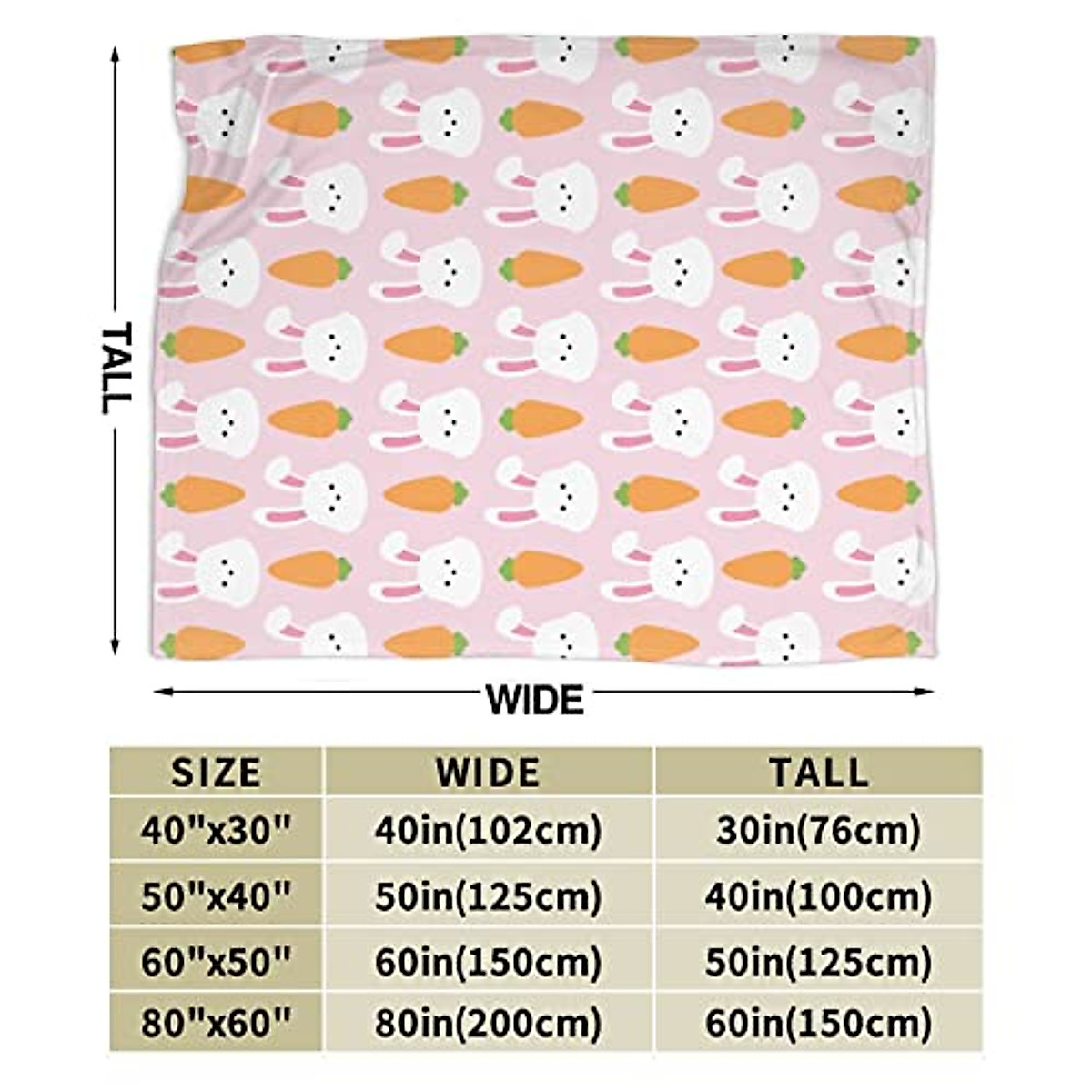 Rabbit and Carrot Throw Blanket Soft Warm Cozy Lightweight Blankets Cute Easter Bunny Flannel Blanket for Sofa Couch Bed Office Holiday Decorative 50"X40"