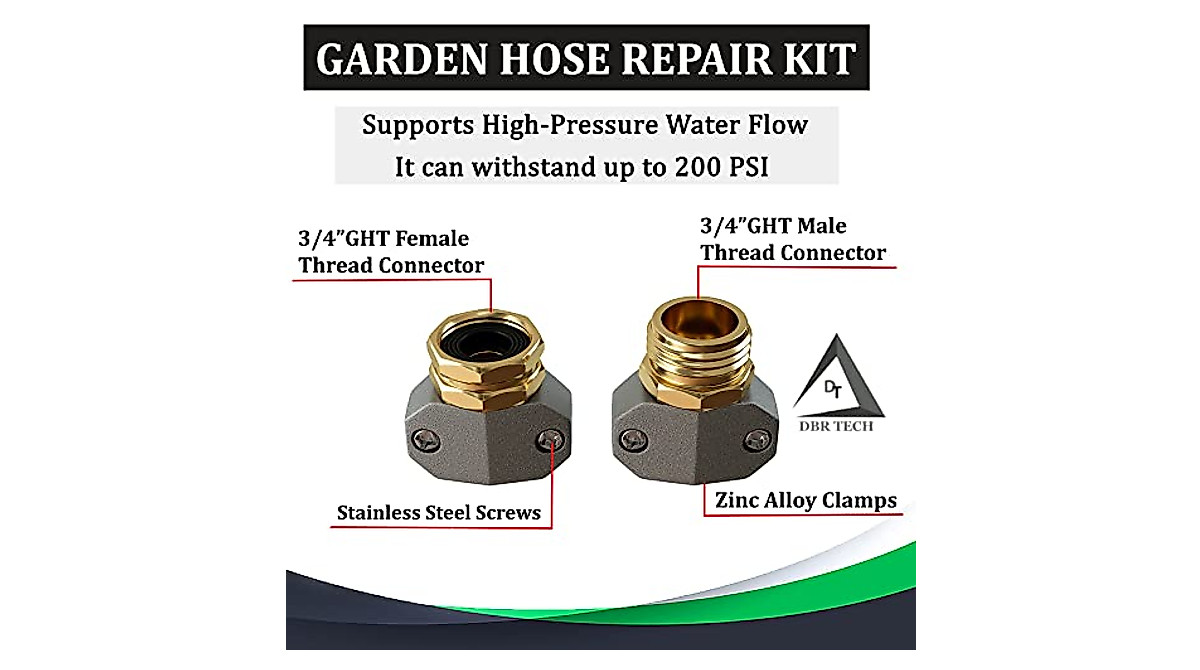 DBR Tech Garden Hose Repair Kit, Male and Female Solid Aluminum Alloy ...