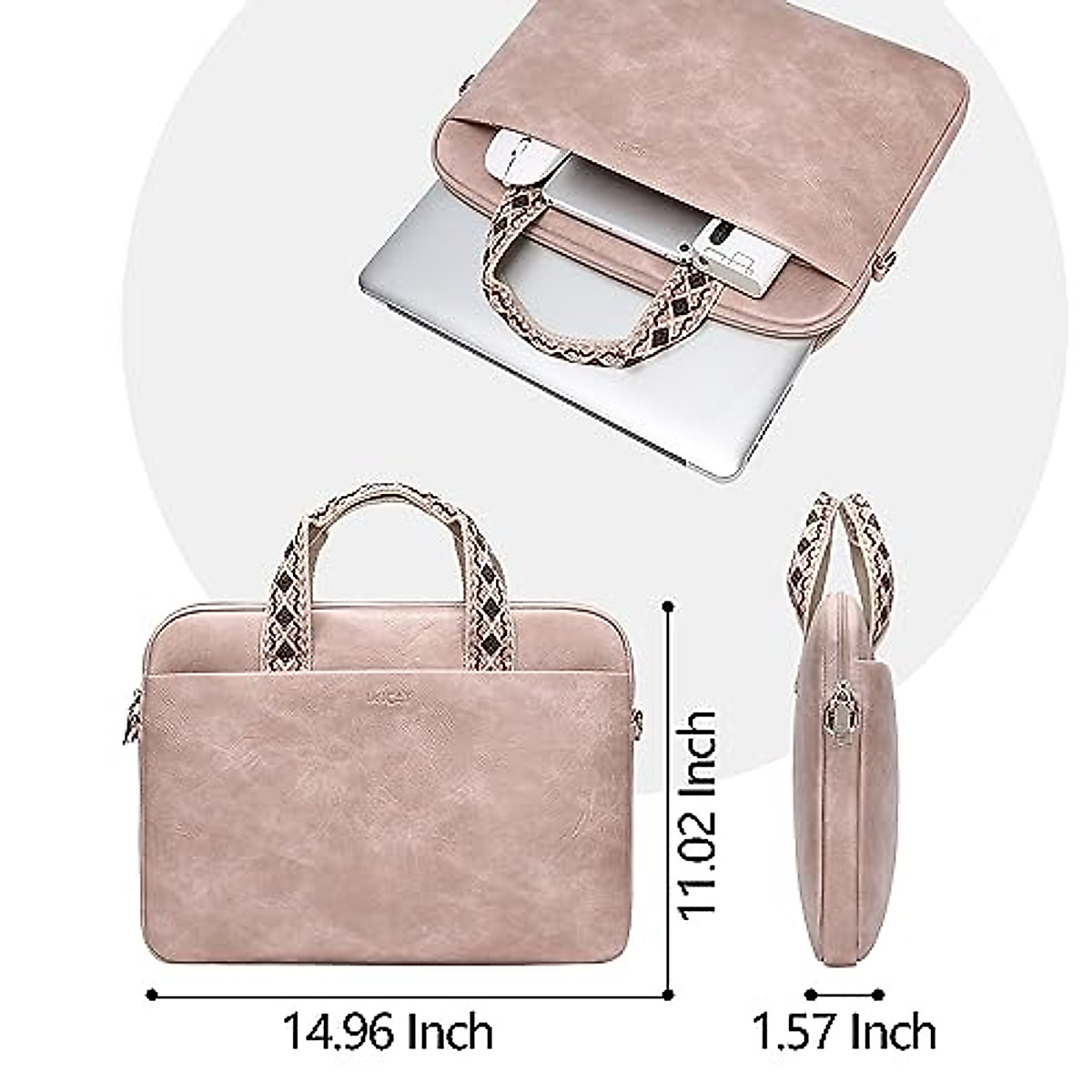 INICAT Faux Leather Laptop Bag for Women,Large Capacity Computer Tote Bag Laptop Carrying Case fits for 14 inches Laptop(Brown-Check)