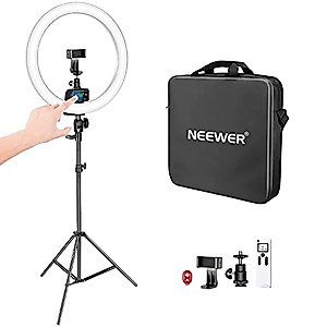 Neewer Advanced 16-inch LED Ring Light Support Manual Touch Control with LCD Screen, Remote and Multiple Lights Control, 3200-5600K, Stand Included for Makeup YouTube Video Blogger Salon (White)