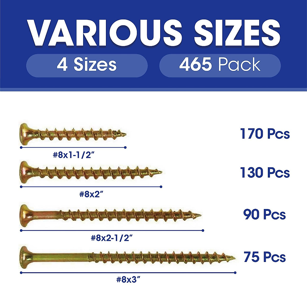 T.K.Excellent Wood Interior Construction Screw Drywall Screws Assortment Kit,465Pcs