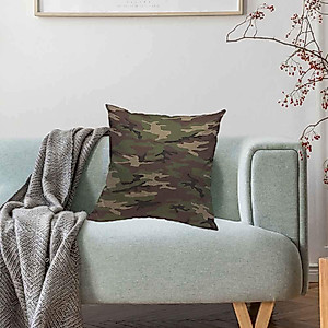 HOSNYE Army Camouflage Throw Pillow Cushion Covers Hunting Camo Green Hunter Decorative Square Accent Pillow Case 18 x18 inch