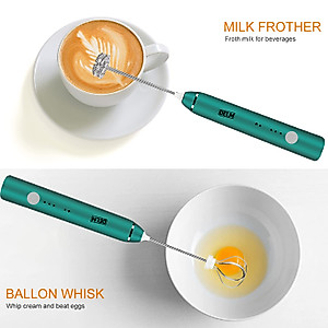 Delm Milk Frother Electric USB Stainless Steel Accessory - Frother Wand Foam Maker for Lattes - Milk Frother Handheld for Cappuccino, Frappe, Matcha, Hot Chocolate - Frother for Coffee (green)