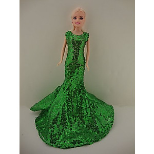 Awe Inspiring Green Sequined Mermaid Gown Made to Fit Barbie Doll