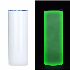 FAMKX 20oz Luminous Blanks Skinny Tumbler For Sublimation, Double Wall Stainless Steel Straight Insulated Vacuum Slim Travel Mug Glow in the dark (Green)