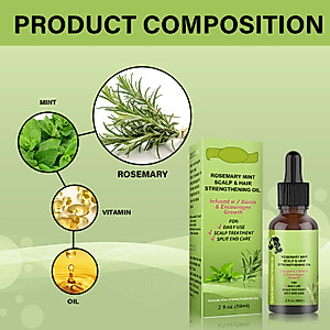 Rosemary Mint Hair Growth Oil, Organic Rosemary Hair Regrowth Essential Oil Hair Loss Treatment Serum, Scalp Massage Activate Hair Follicle Strengthen Hair Roots