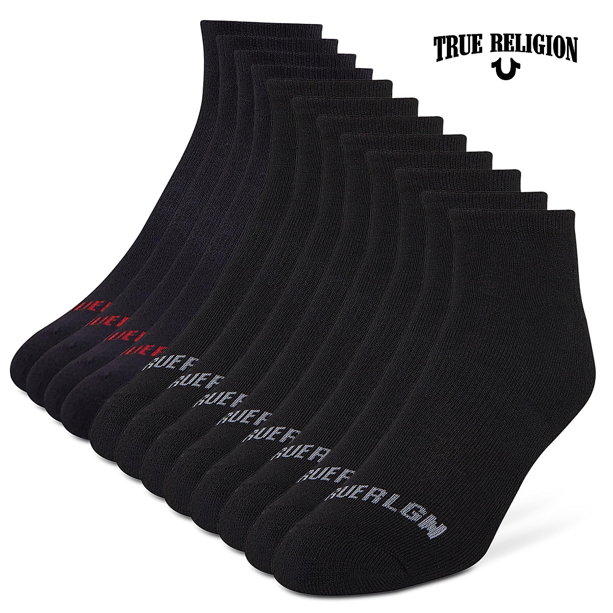 True Religion Mens Socks Low Cut No Show Socks for Men Premium Athletic Men's Socks 12 Pairs Black