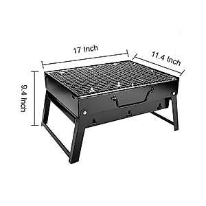 HOSEMN 2023 NEW Portable Folding Charcoal Grills, Stainless Steel Grill Table, Easy Portability For for Outdoor Cooking, Barbecue Camping, Beach BBQ, Picnic Backyard - Black (17"x11.4"x9.4"）