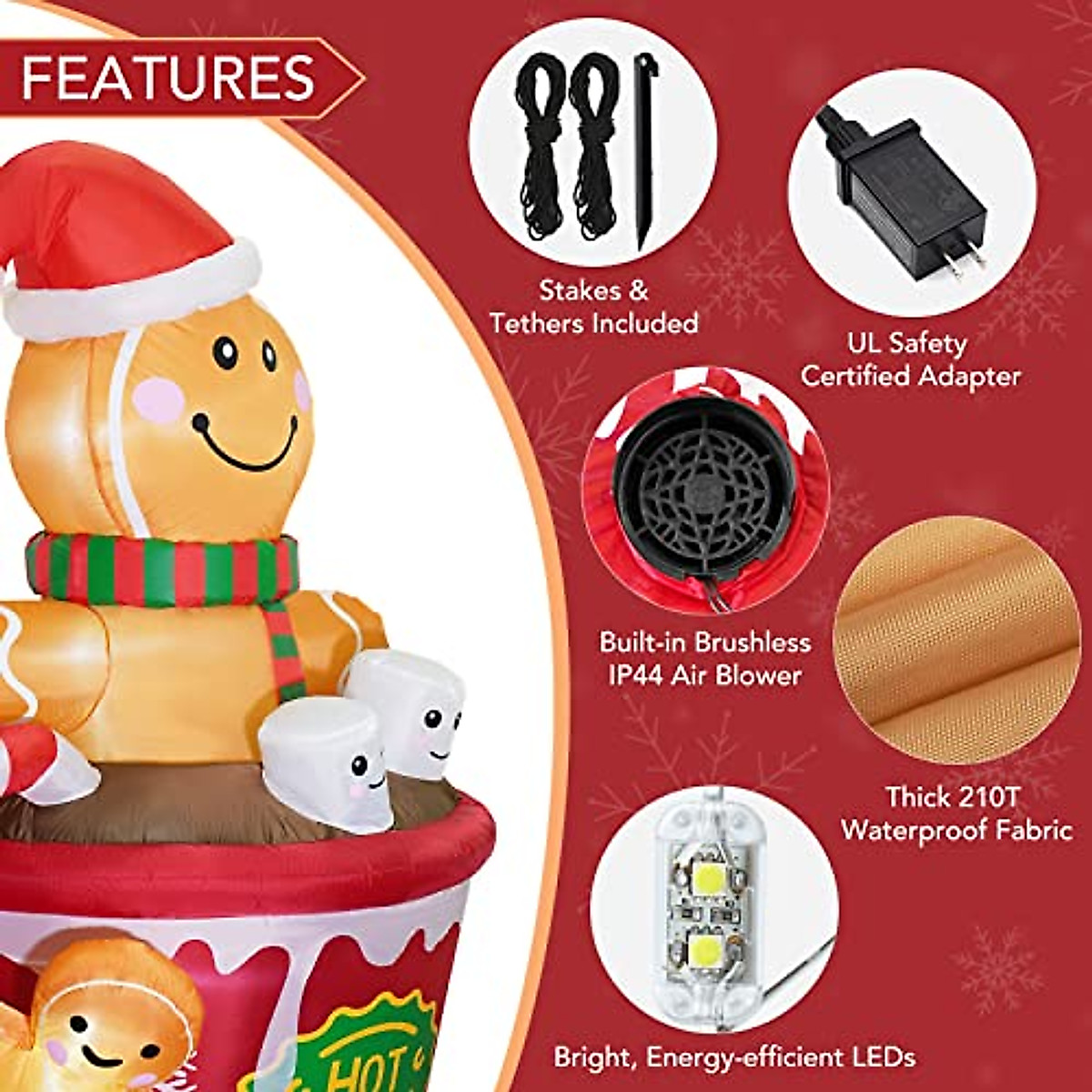 Funflatable 6 FT Christmas Inflatables Outdoor Decorations, Cute Christmas Blow Up Yard Decorations Gingerbread Man in Hot Cocoa Mug Scene for Garden Lawn Xmas Decor