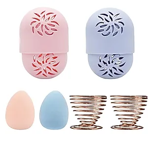 DKAF Makeup Sponge Container Set, 2 Silicone Makeup Sponge Travel Case 2 Soft Makeup Sponge and 2 Makeup Sponge Drying Holder, Easy to Carry