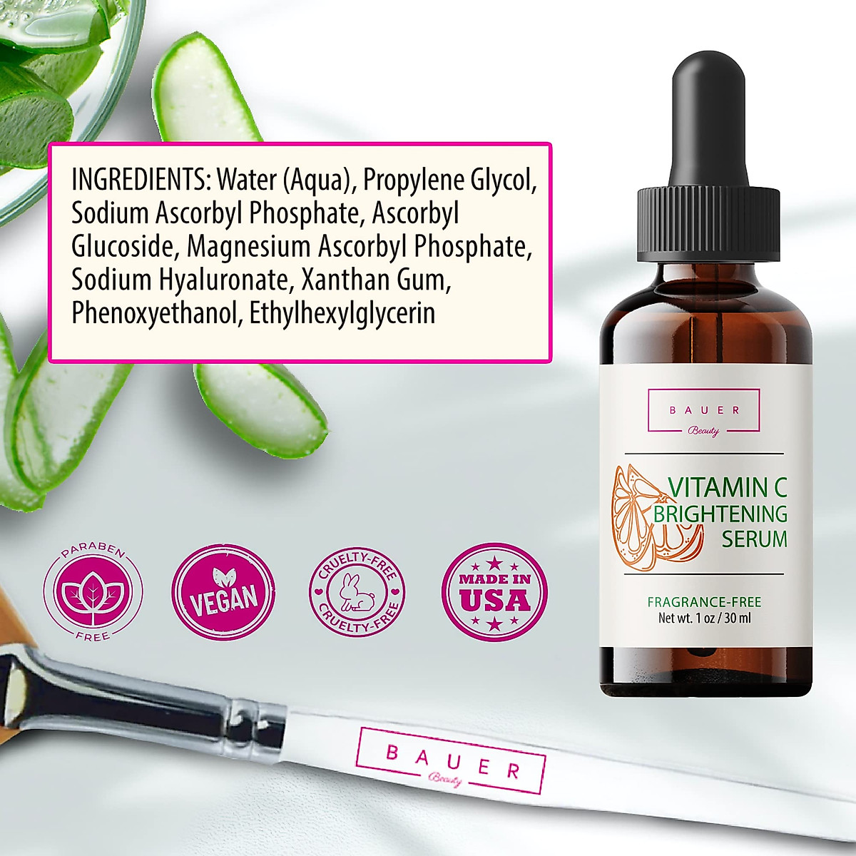 Bauer Beauty Vitamin C Face Serum Improves Skin Brightness, Fine Lines, Anti-Aging Skin Repair, Brighten Dark Spots And Reduce wrinkles