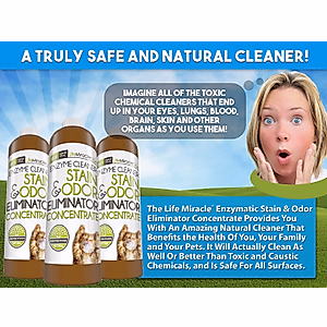 Life Miracle Enzyme Cleaner & Pet Odor Eliminator CONCENTRATE | Deep Cleaning Enzymatic Spot Remover for Dog Cat Urine, Rug, Carpet, Upholstery, Couch, Car Stains & Smells | Makes 2 GALLONS