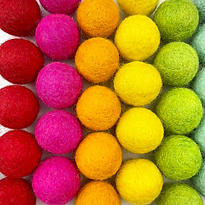 Rainbow Party - 100% Handmade Wool Felt Pom Poms - (50) Pure New Zealand Wool Felt Balls - DIY Pompoms - 0.8-1.0" Size - Drawstring Muslin Bag
