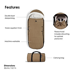 Babyzen YOYO Footmuff, Toffee - Sherpa Lining & Fleece Hood with Drawstring to Keep Baby Warm - Includes Carrying Bag - Machine Washable