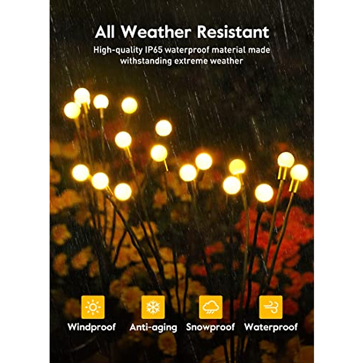 Solar Garden Lights - 4 Pack 12 LED Solar Firefly Lights with 2 Lighting Mode, Sway by Wind, Waterproof Solar Decorative Lights, Solar Outdoor Lights for Yard Patio Walkway Decoration, Warm White