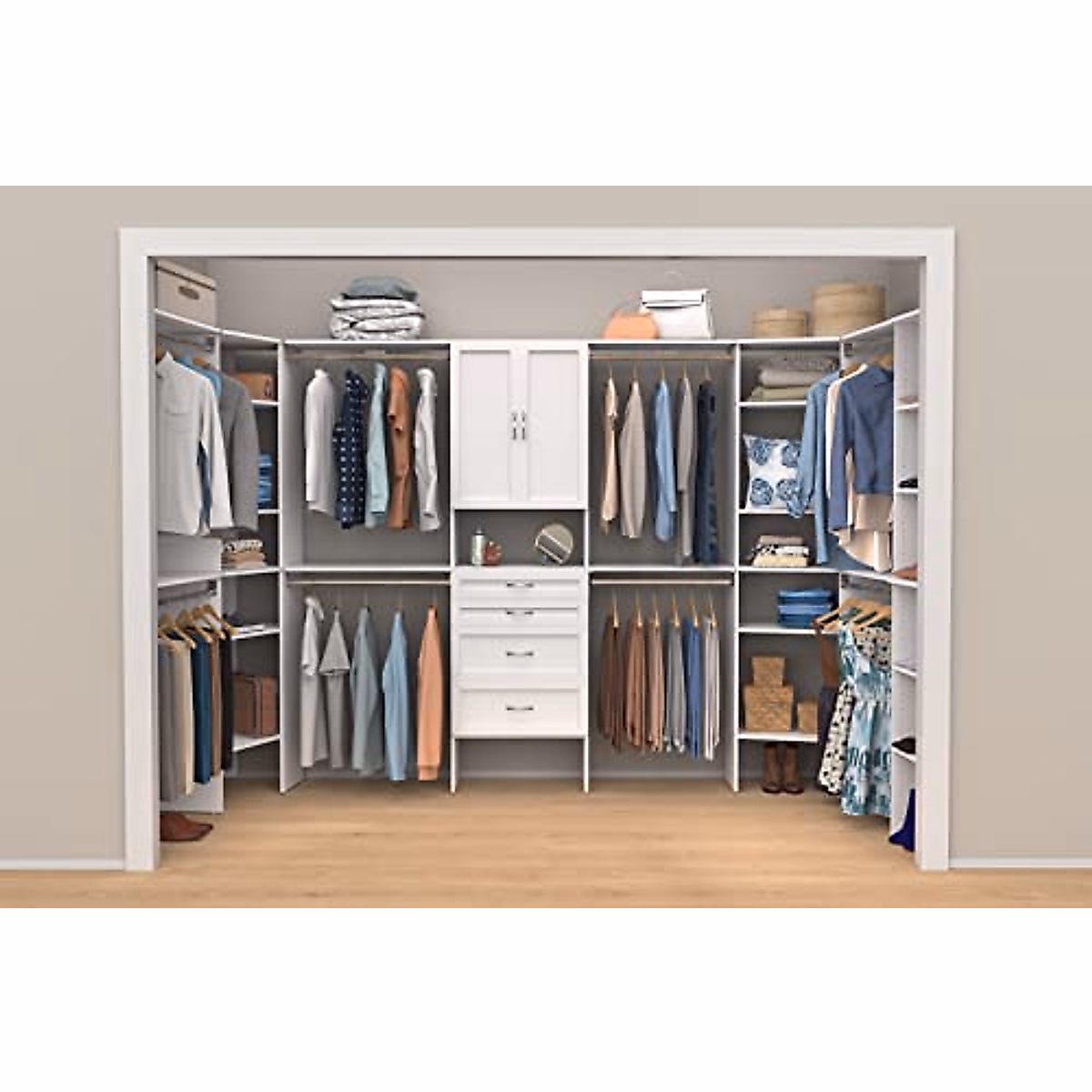 ClosetMaid SuiteSymphony Wood Corner Shelf Unit, 2 Shelves, Adjustable, Stacking, For Storage, Closet, Clothes, Shoes, Décor, Pure White, 41.13" X 19.63" X 31.75" Corner Unit