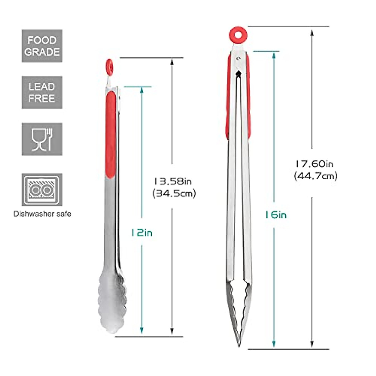 Kitchen Tongs Set of 2-16-inch & 12-Inch Metal Tongs for Cooking and Grilling, Stainless Steel Cooking Tongs with Silicone Rubber Grips Small Kitchen Tongs Large Grill Tongs Dishwasher Safe