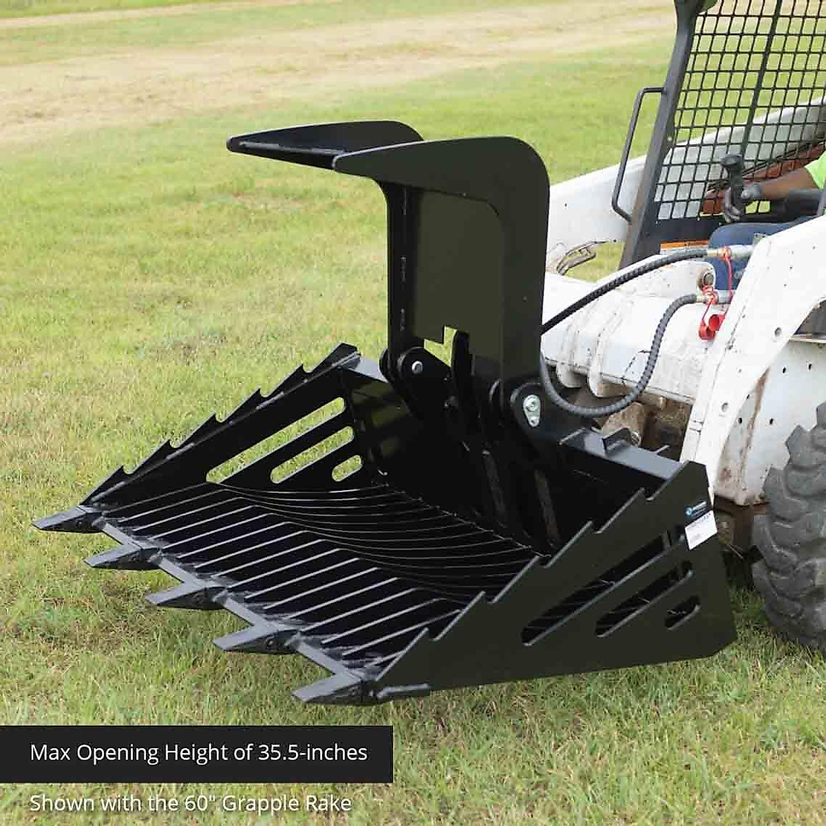 Titan Attachments 72-in Fine Grade Rock Grapple Skeleton Rake with Teeth, Universal Skid Steer Quick Tach
