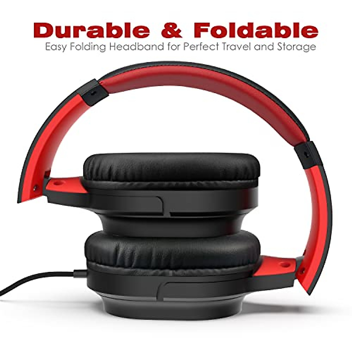 Besom On-Ear Headphones with Microphone Lightweight Folding Stereo Headset Tangle Free Cord, Wired Headphones for Cellphones Smartphone Tablet Laptop Computer MP3/4 (Red)