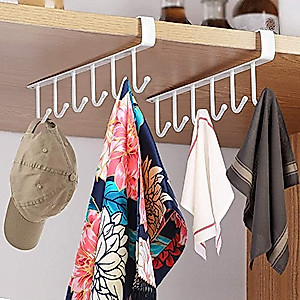 Fusiontec Cup Holder Hanger Under Cabinet - Mug Hook Hanger Under Shelf - 3pcs x 6 Hook Coffee Cup Mug Holder Hanger for Kitchen - Fit for 0.8 Inch Thickness Shelf or LessˆWhite‰