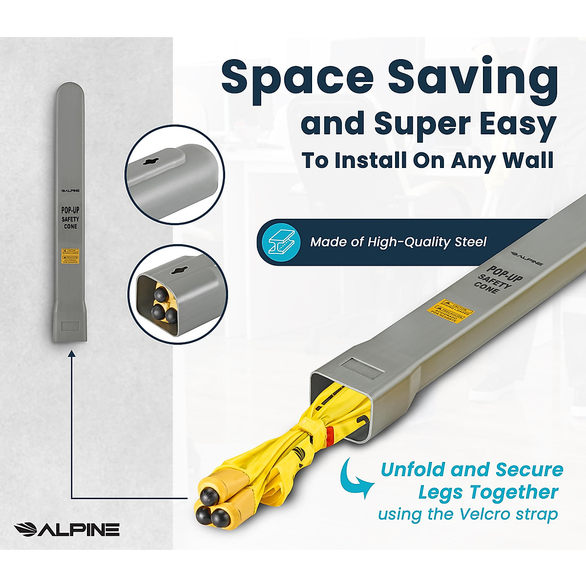 Alpine Caution Wet Floor Sign - Pop Up Slippery When Wet Sign, Wall Mounted Foldable Bilingual Yellow Safety Warning Caution Cone For Commercial & Office Use (30 Inches)