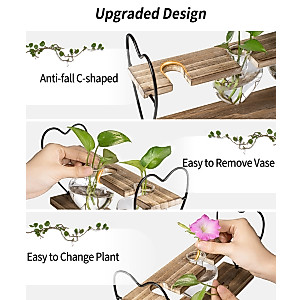 Sapowerntus Heart Propagation Stations, Cute Plant Terrarium Wooden Stand Love Glass Vase, Hydroponic Air Plants Desk Office Garden Mother Gift Decor for Women Plant Lover, 3 Heart Vase